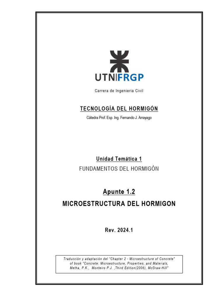 Apunte TH FRGP - UT 1.2 - Fundamentos - Microestructura Del Hormigón ...