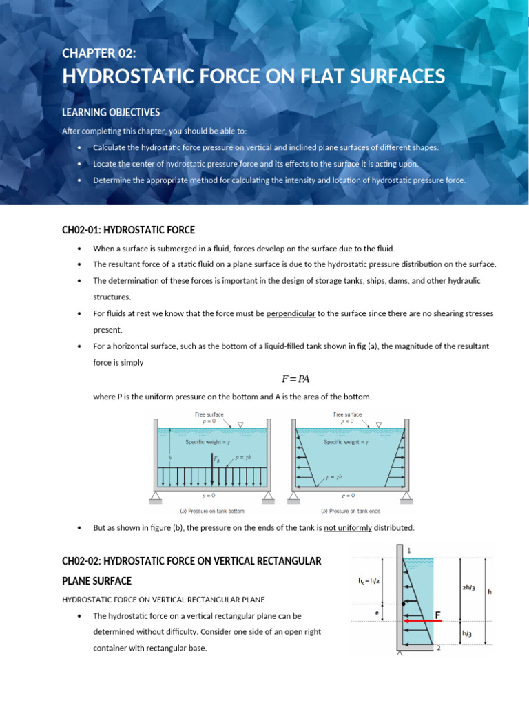 FLUID MECHANICS CHAP02 - Hydrostatic Force (Plain) | PDF