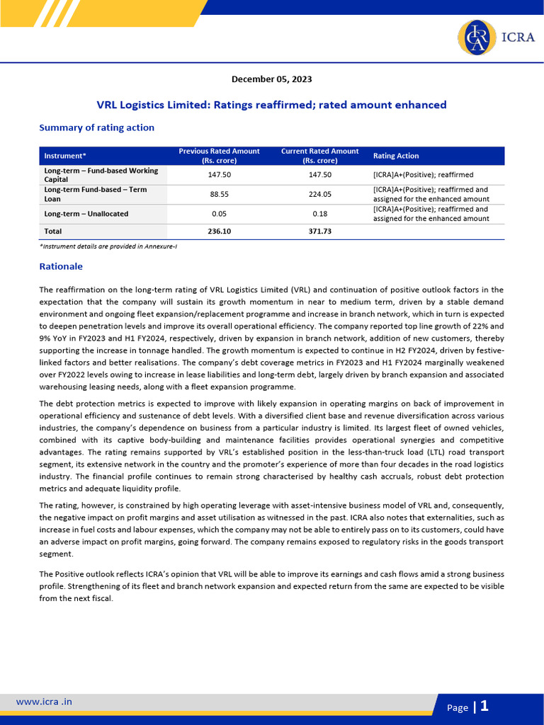 VRL Logistics Limited | PDF