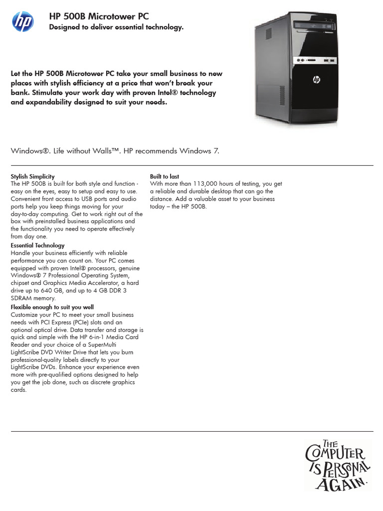 HP - 500B Microtower PC Series | PDF | Personal Computers | Intel