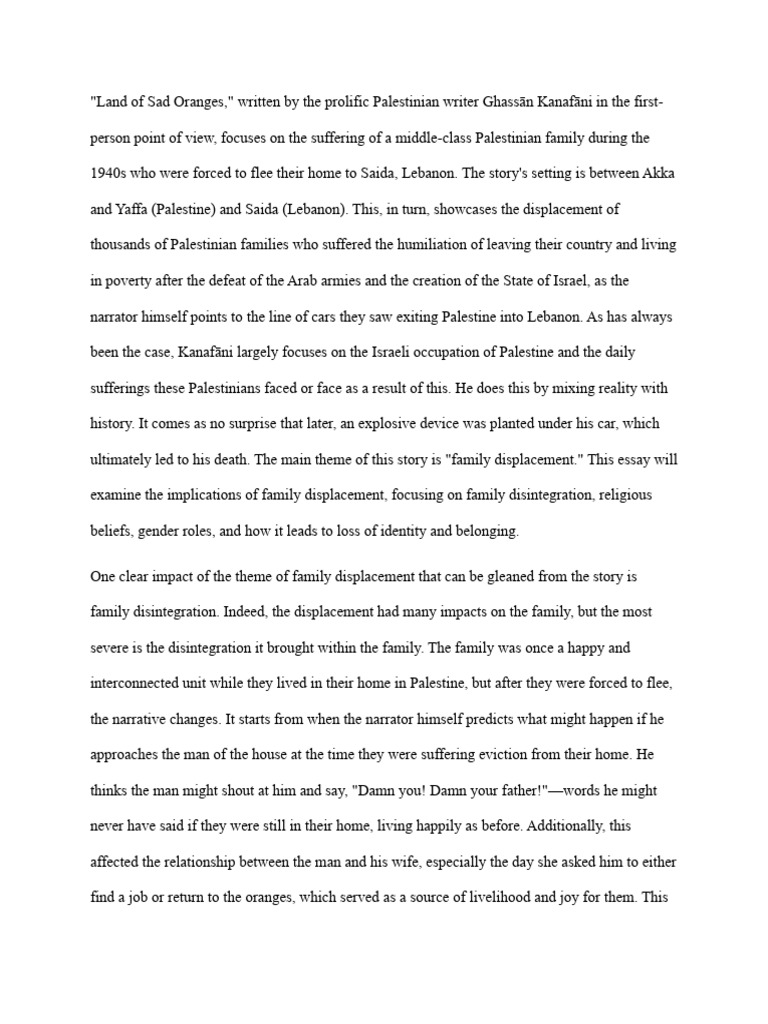 THE THEME OF FAMILY DISPLACEMENT IN "LAND OF SAD ORANGES" BY Ghassan ...