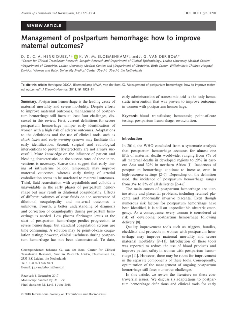 Management of Postpartum Hemorrhage | PDF