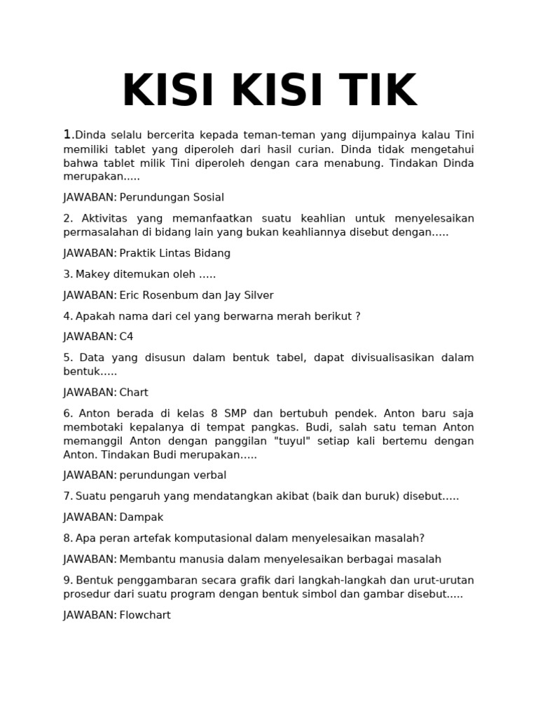 Jawaban Kisi Kisi Tik | PDF