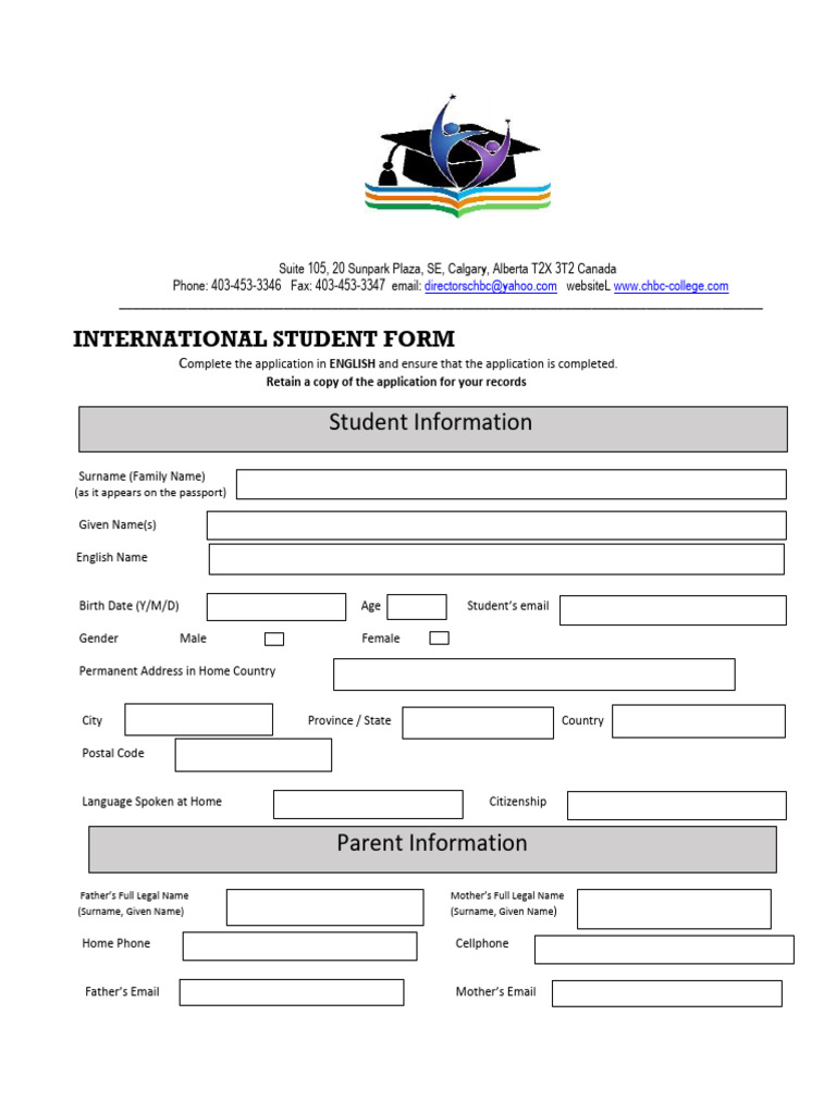 CHBC International School - Application form | PDF