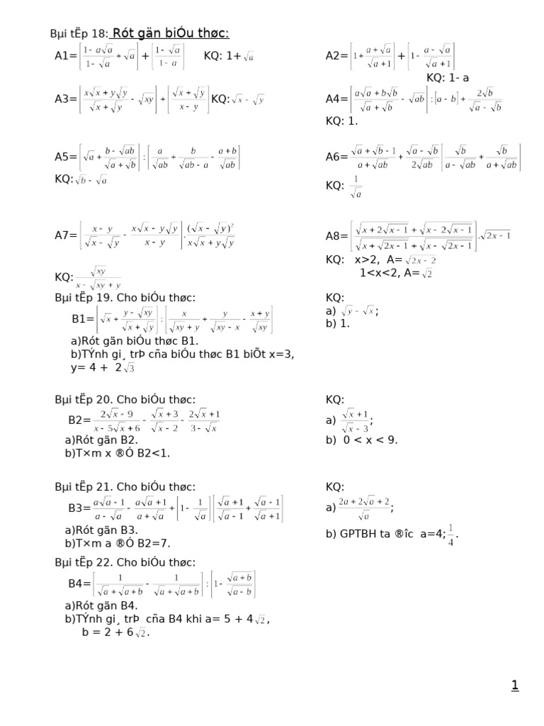 Bai Tap Rut Gon Can Thuc Bac Hai | PDF