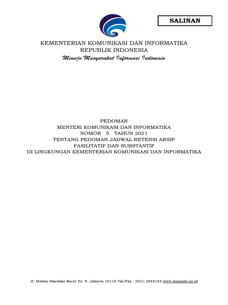 1649295304-Salinan Pedoman Menteri Kominfo No 5 Tahun 2021 Jra Fasilitatif Dan Substantif | PDF