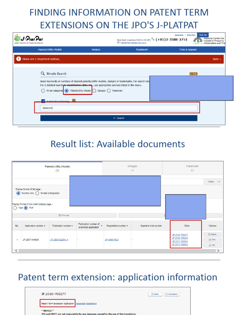 Finding Patent Term Extensions On Jplatpat 2019 en | PDF