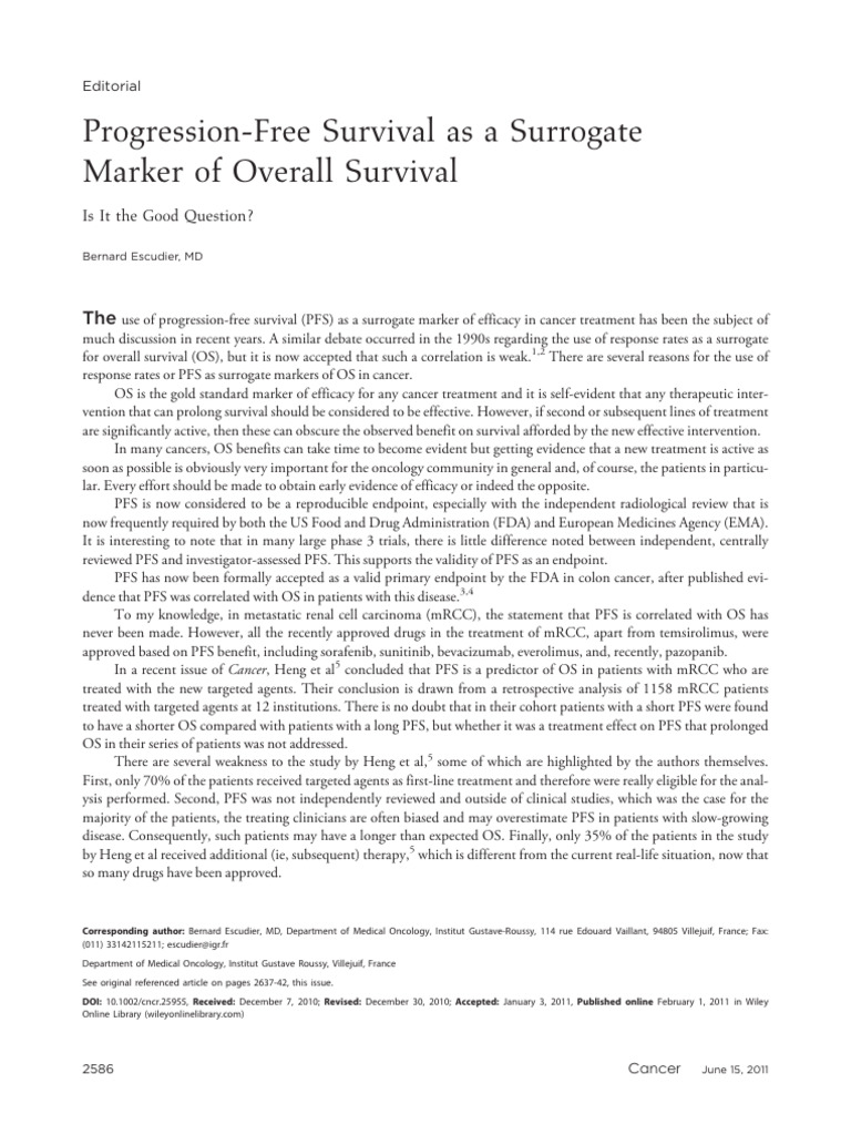 Progression Free Survival As A Surrogate Marker of Overall Survival ...