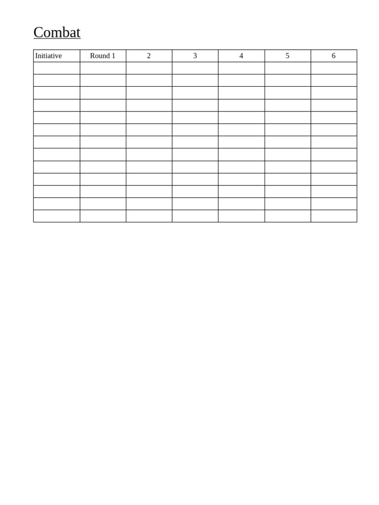 Blank Combat Table v2 | PDF