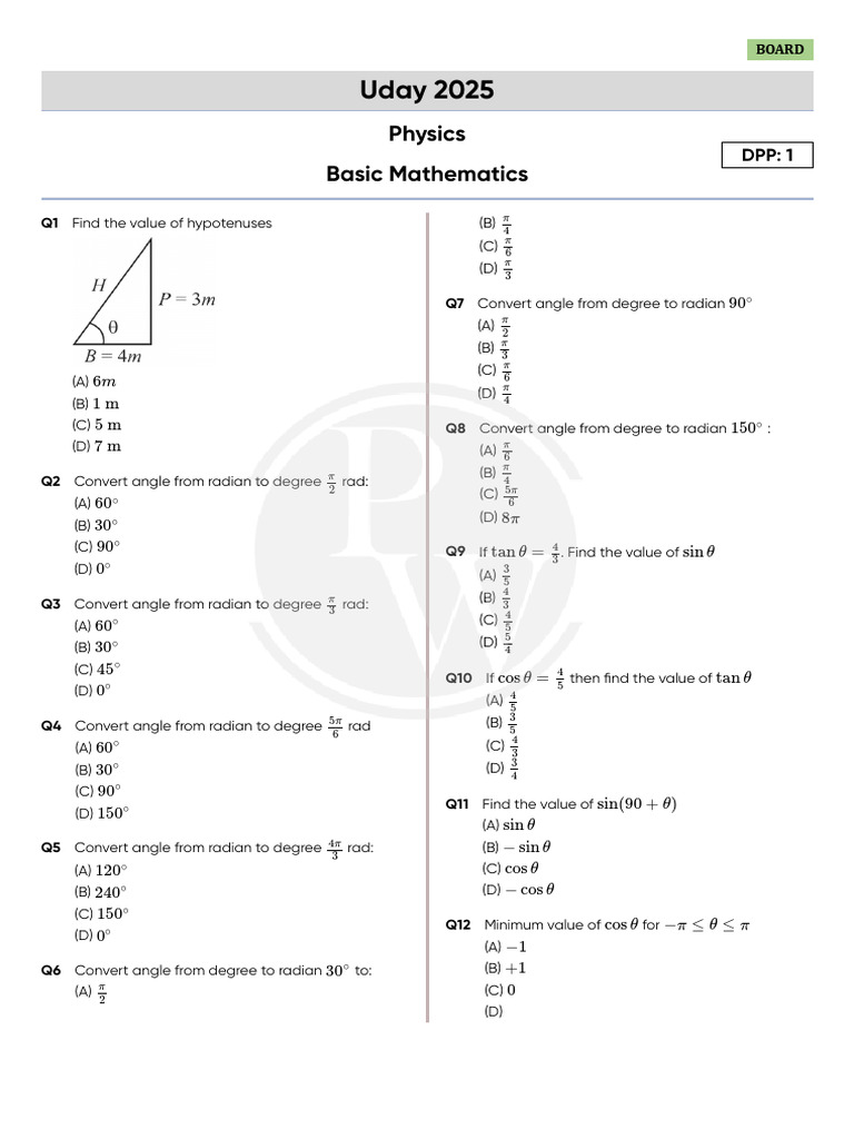 Basic Mathematics DPP 01 Uday 2025 | PDF