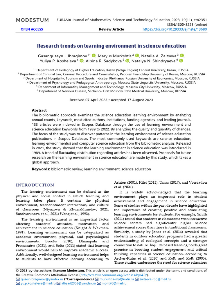 Research Trends On Learning Environment in Science Education 13680 | PDF
