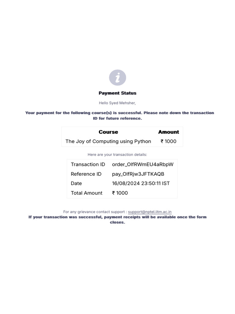 Payment Status NPTEL | PDF