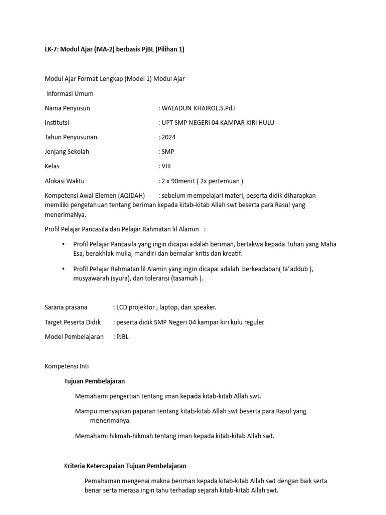 LK 7 LOKAKARYA PJBL BARU - Compressed | PDF