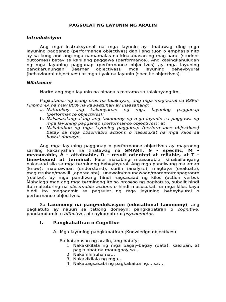 Pagsulat NG Layunin NG Aralin | PDF | Career & Growth | Science & Mathematics