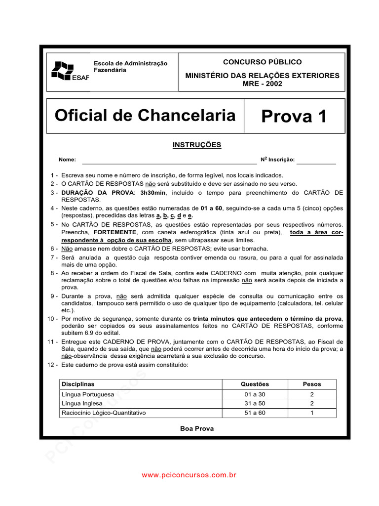 Prova1 Oficial de Chancelaria | PDF