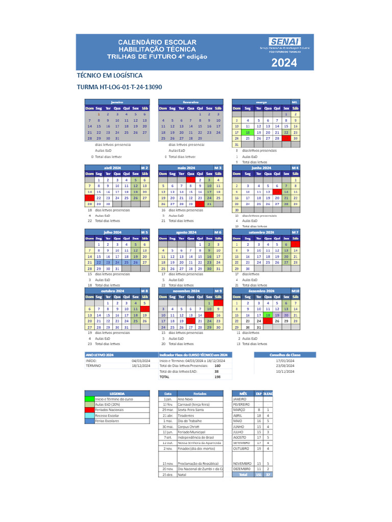 Calendários 2024 e 2025 - Técnico em Logística - Ht-log-01-T-24-13090 ...
