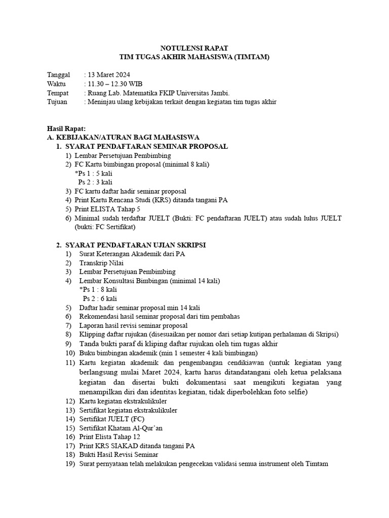 NOTULENSI RAPAT TIM TUGAS AKHIR-13032024.rev2-1 | PDF