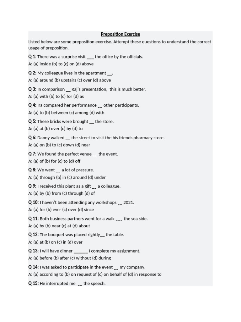 Preposition and Conjunction Worksheet | PDF
