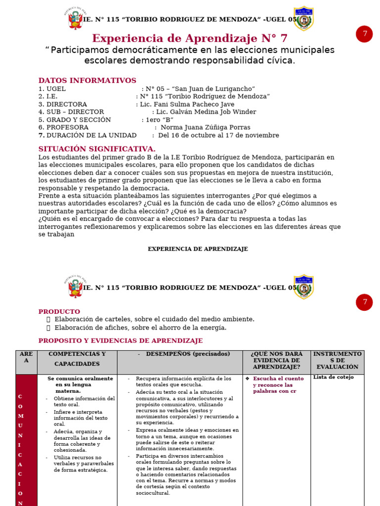 Experiencia de Aprendizaje N 07 | PDF