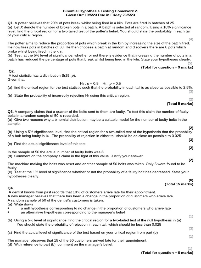 Binomial Hypothesis Testing HW 2 | PDF Binomial Hypothesis Testing HW 2 | PDF