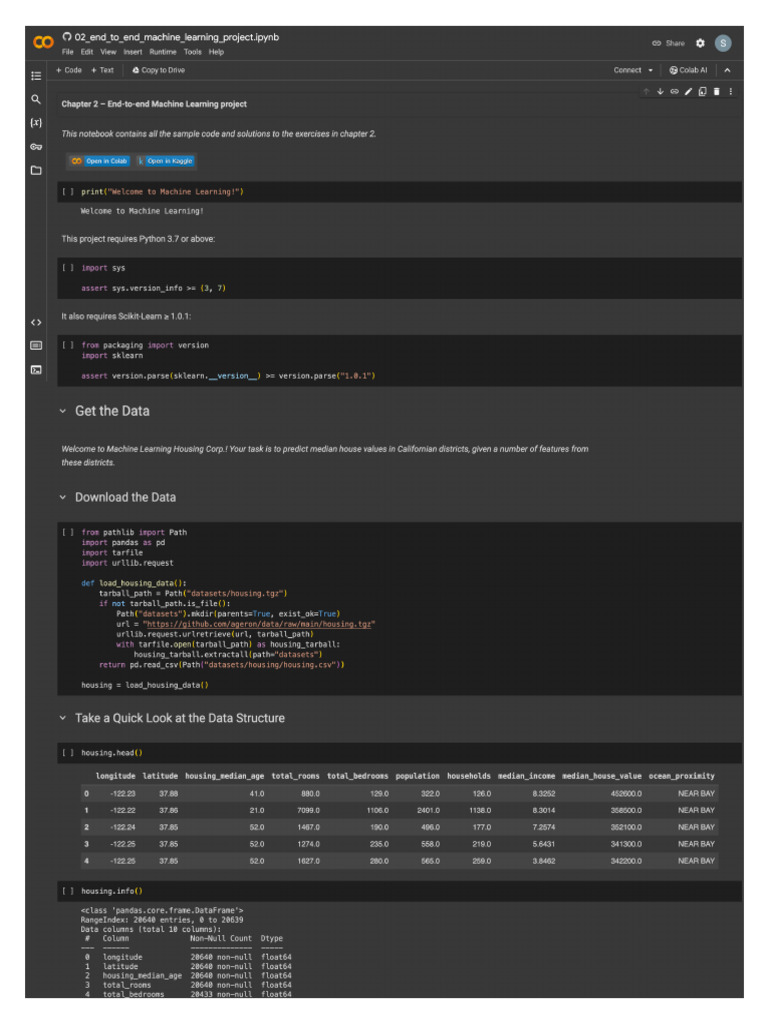 2 End-To-End ML Projects Google Collab | PDF