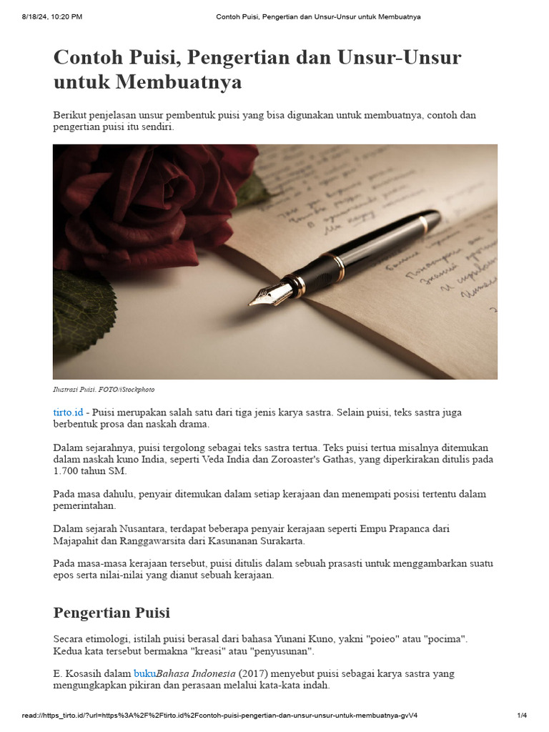 Contoh Puisi, Pengertian Dan Unsur-Unsur Untuk Membuatnya | PDF