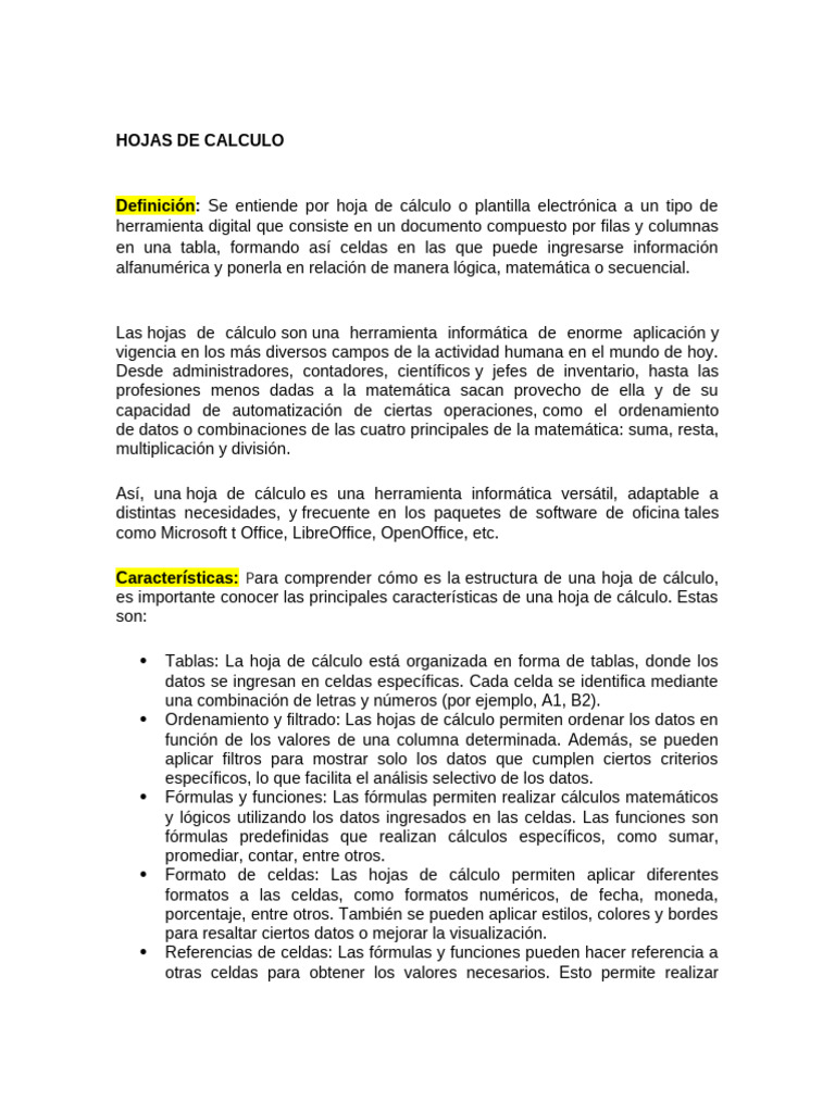Hojas de Calculo | PDF