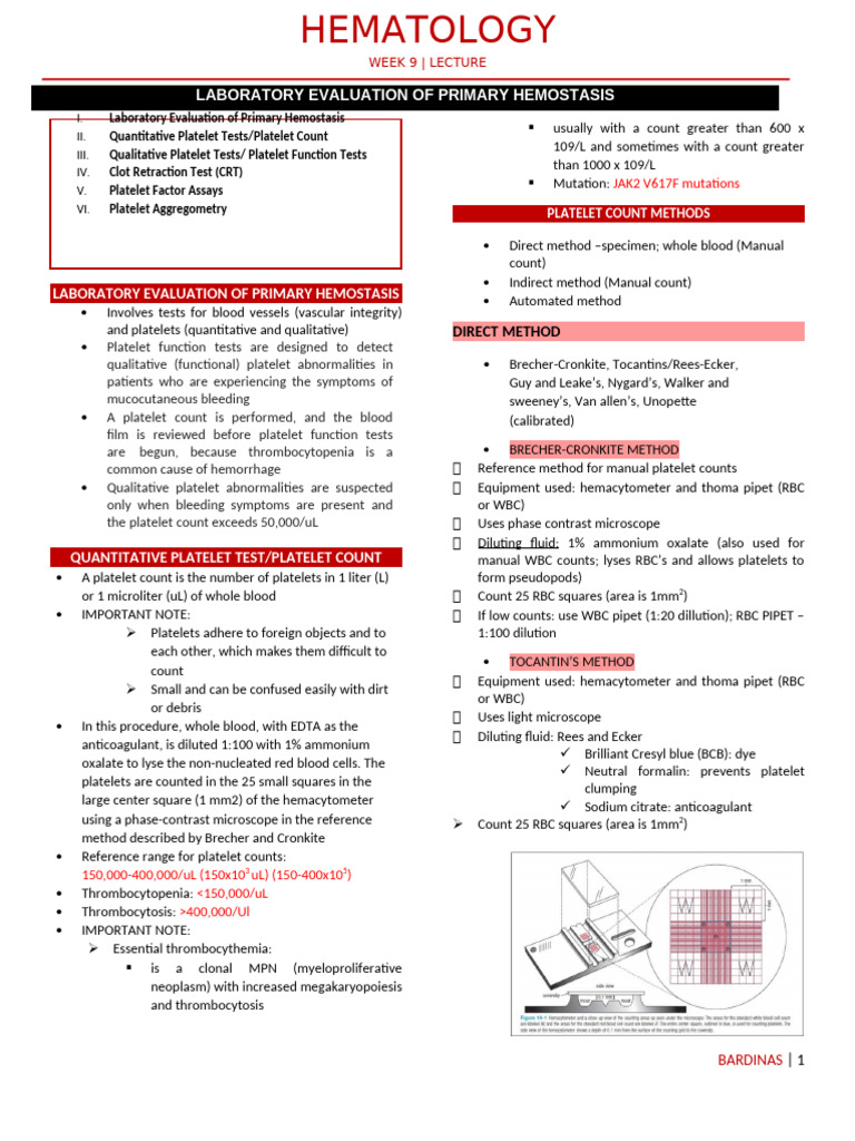 Week 9 - Laboratory Evaluation of Primary Hemostasis | PDF