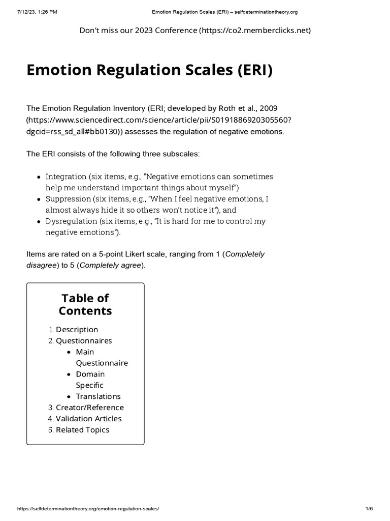 Emotional Regulation Scale Pdf – Emotion Regulation Questionnaire Short ...