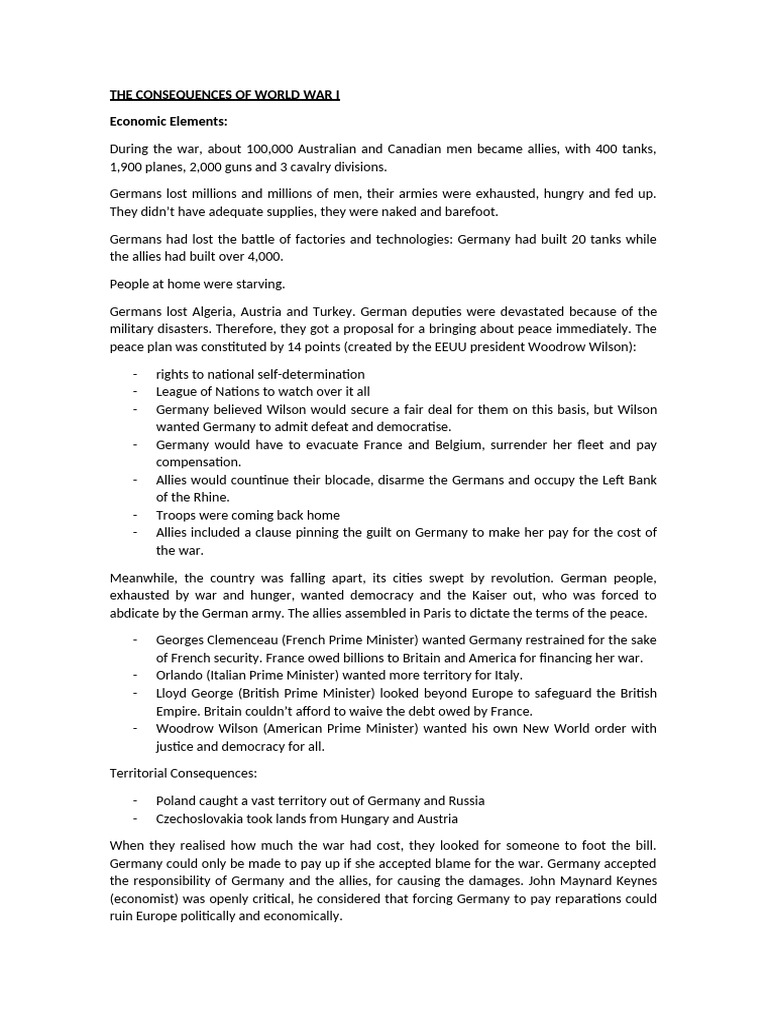 The Consequences of World War I | PDF