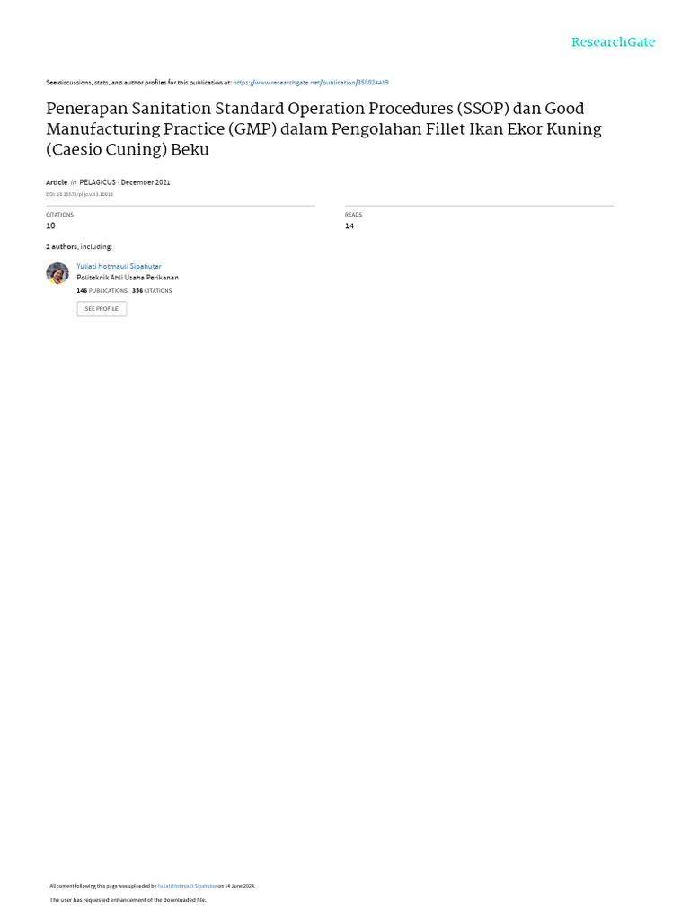 Penerapan Sanitation Standard Operation Procedures SSOP Dan Good ...