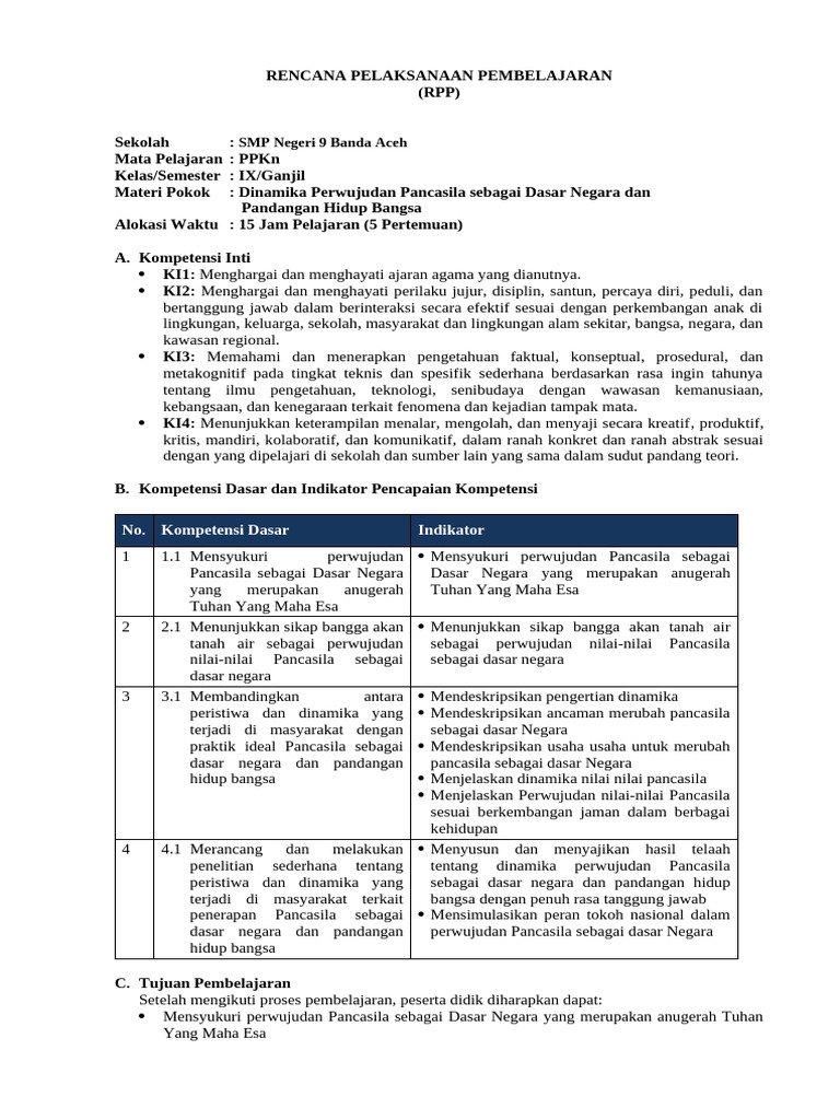 RPP 1 Semester 1 Kelas Ix | PDF
