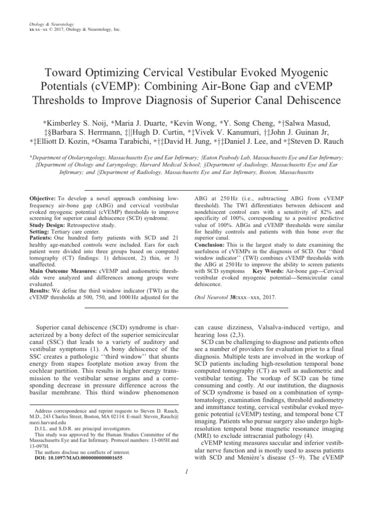 Toward Optimizing Cervical Vestibular Evoked Myogenic Potentials (cVEMP ...