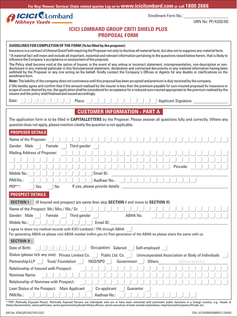 Group Criti Shield Plus Form | PDF