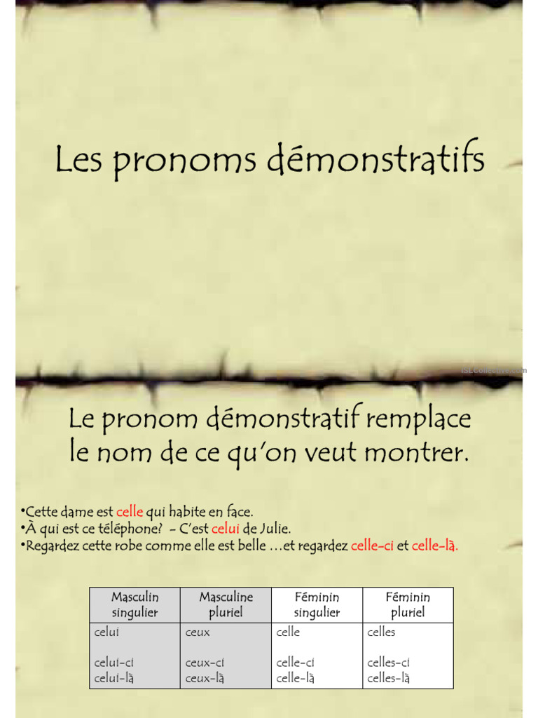 Les Pronoms Démonstratifs | PDF | Pronom | Nombre grammatical