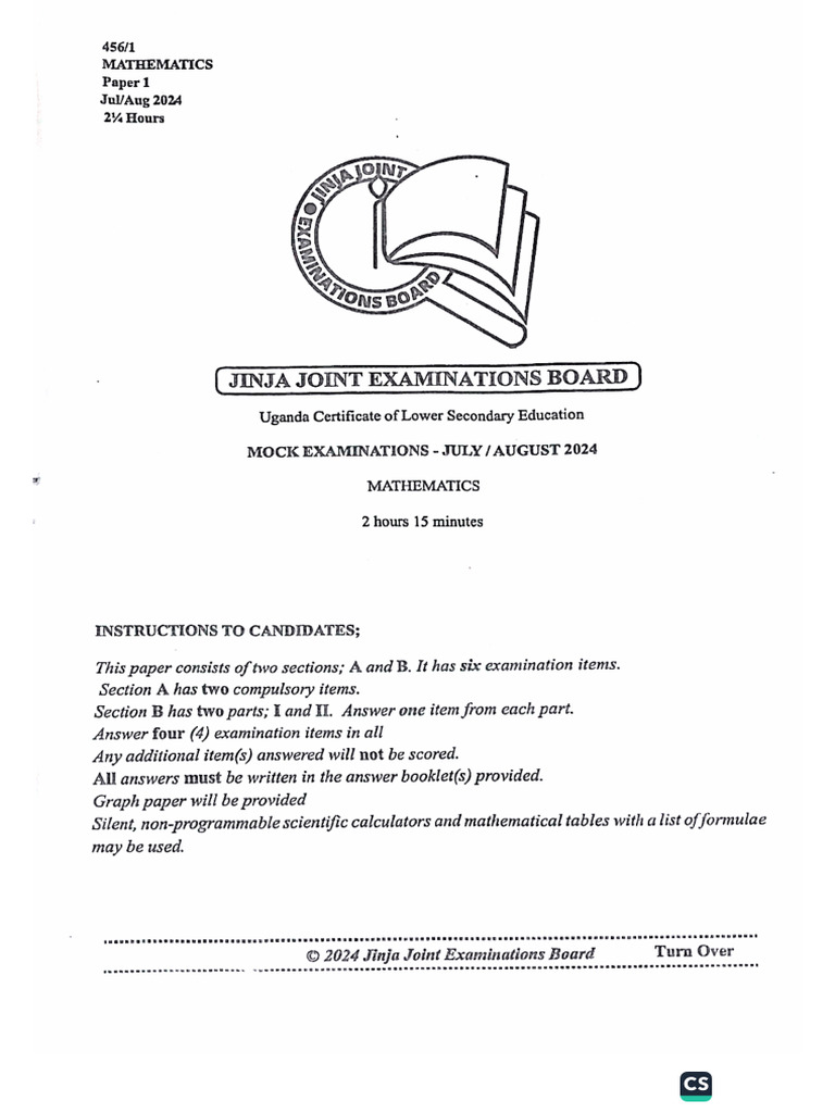 Jjeb Uce Math 2024 | PDF