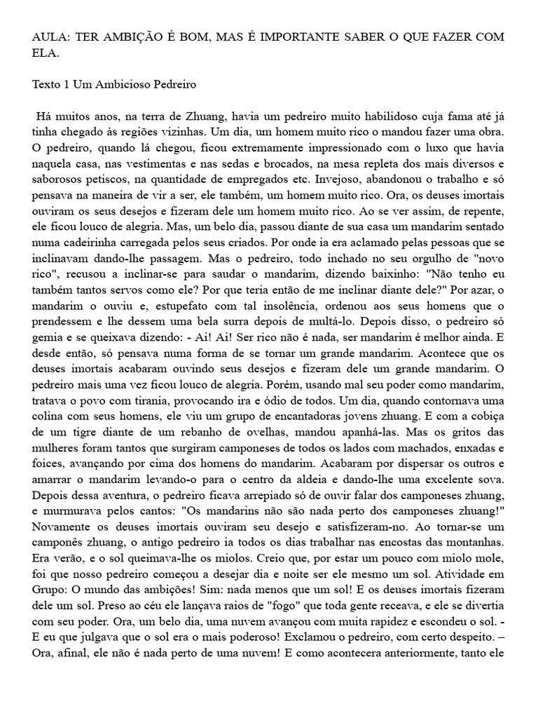 Aula - Ter Ambição É Bom, Mas É Importante Saber o Que Fazer Com Ela | PDF
