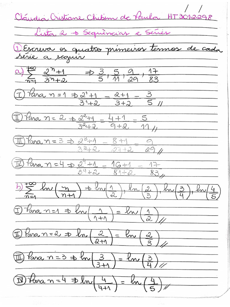 Lista 2 - Sequências e Séries - 31.07 | PDF