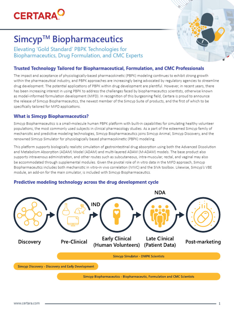 Certara Simcyp Biopharmaceutic Factsheet | PDF