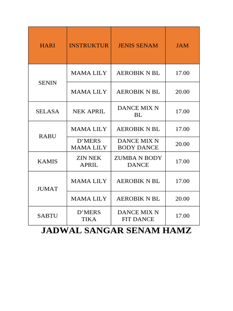Jadwal Senam | PDF