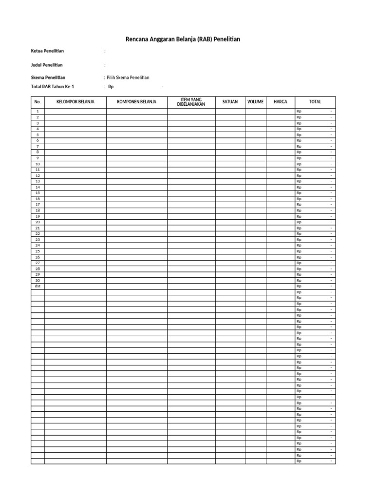 Template RAB Penelitian UNJ 2024 1 2 | PDF