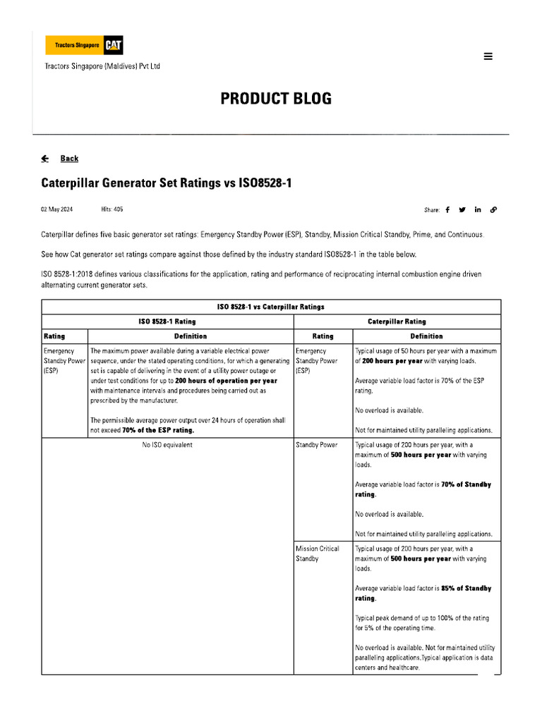 Caterpillar Generator Set Ratings Vs ISO8528-1 - Tractors Singapore ...