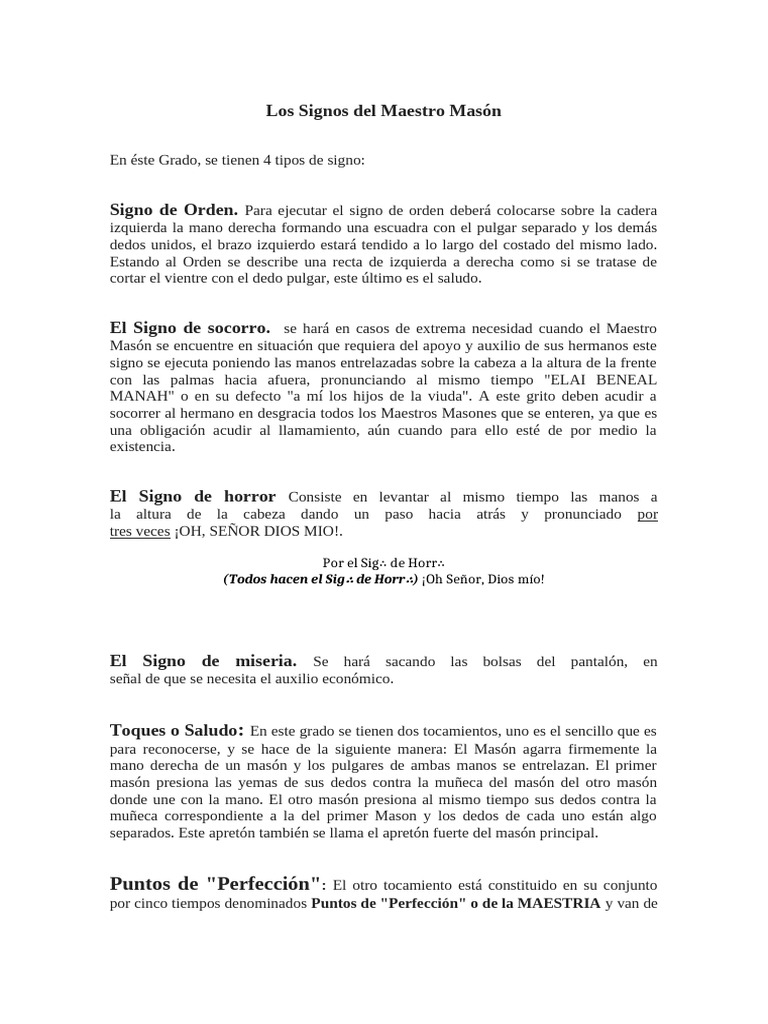 Los Cuatro Signos Del Maestro Mason | PDF
