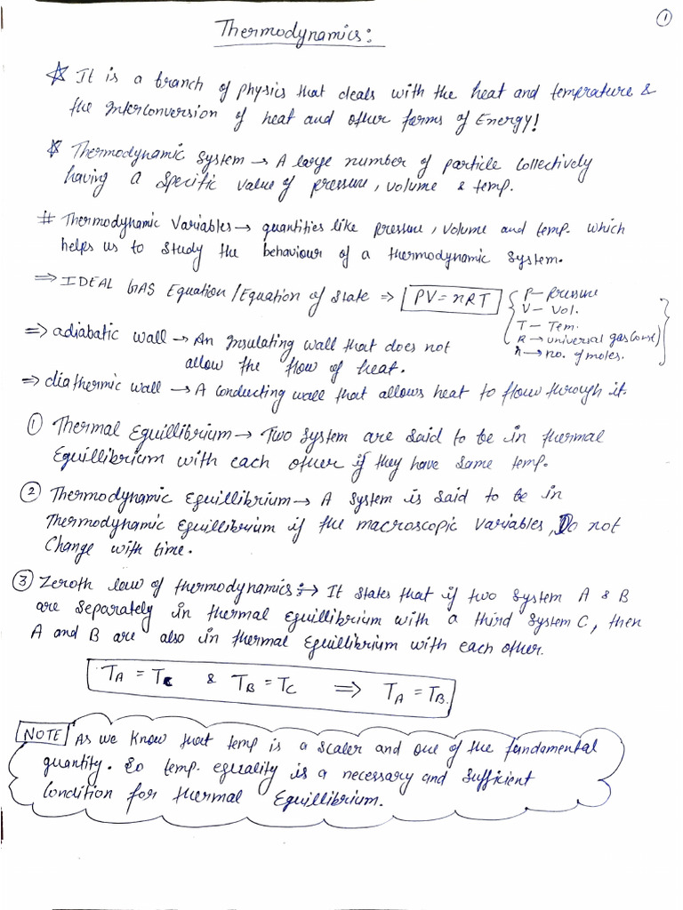 Hand Written Notes Thermodynamics Physics | PDF