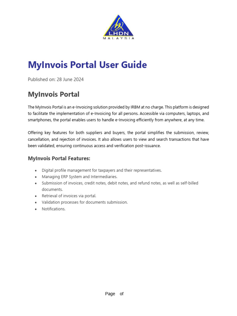 MyInvois Portal User Guide | PDF
