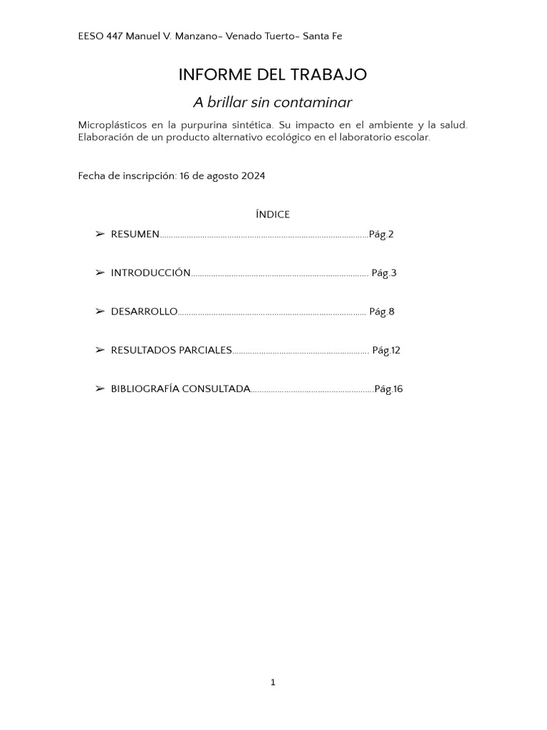 Informe Del Trabajo | PDF