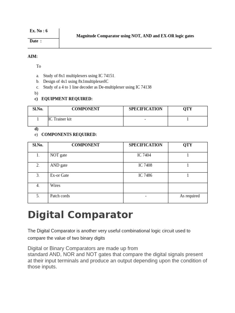 digital comparator | PDF