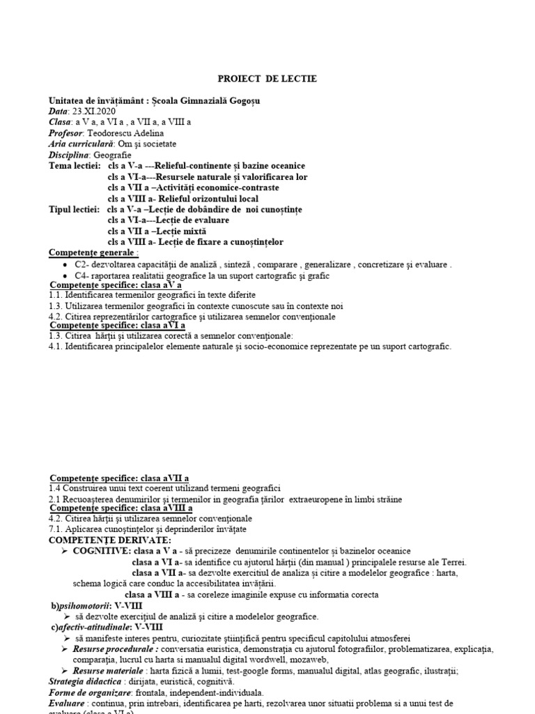 1700-Proiect de Lectie Simultan | PDF