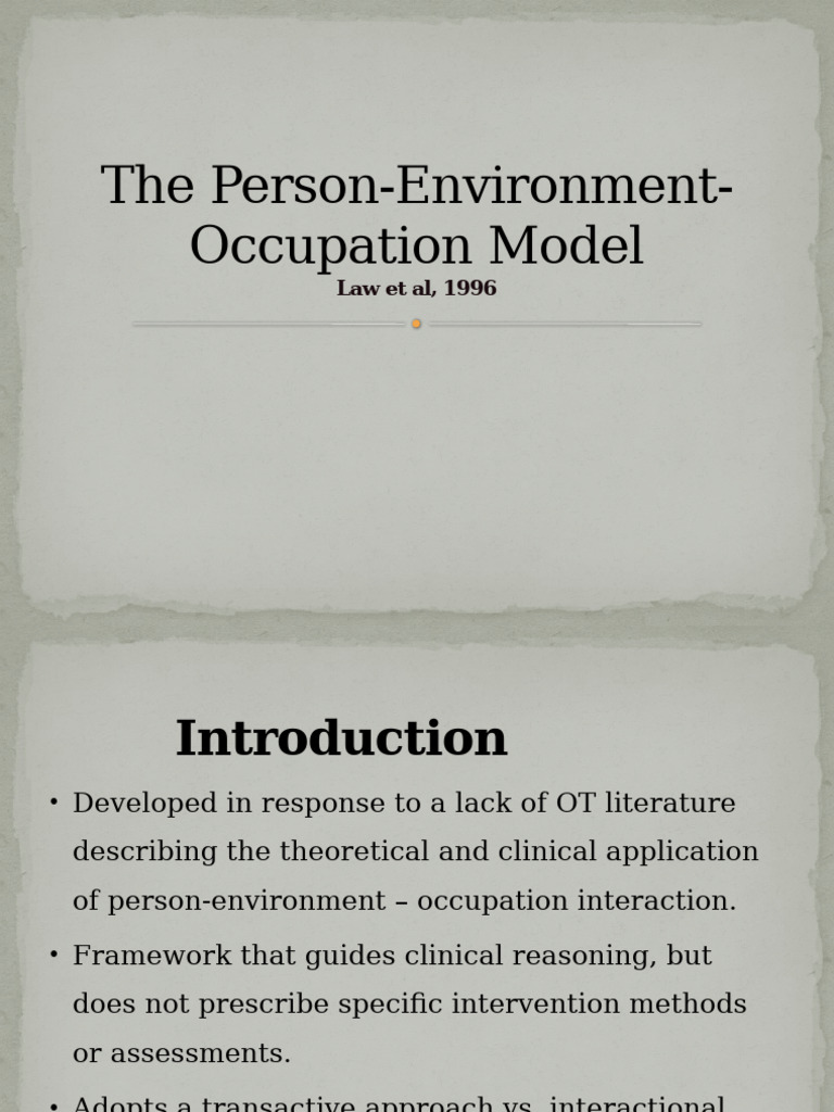 The Person-Environment-Occupation Model: Law Et Al, 1996 | PDF