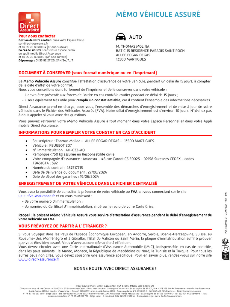 Mémo Véhicule Assuré : Informations clés | PDF | Assurance | Véhicules